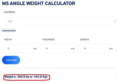 MS Angle Weight Calculator (L Profile) - Mild Steel Chart & Formula