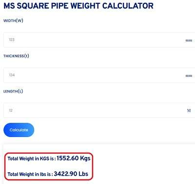 MS Square Pipe Weight Calculator – Hollow Section (Per Meter)